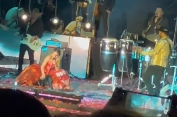 Ángela Aguilar vive bochornoso momento con su perrito en el escenario