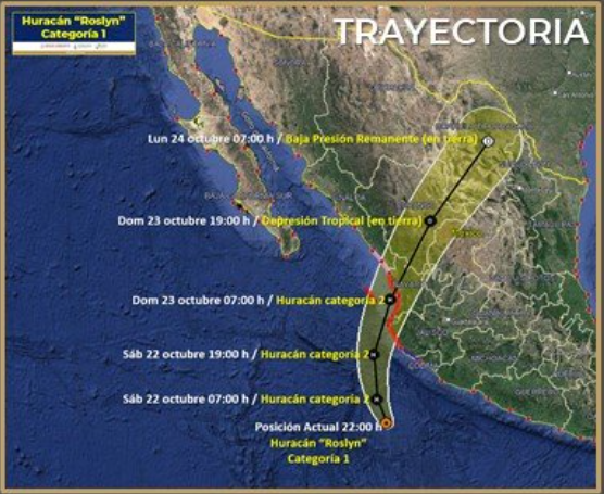 Se intensifica Roslyn a huracán categoría 1