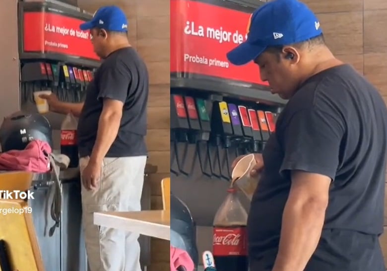 Captan a hombre llenando botella de refresco de dos litros en máquina ...
