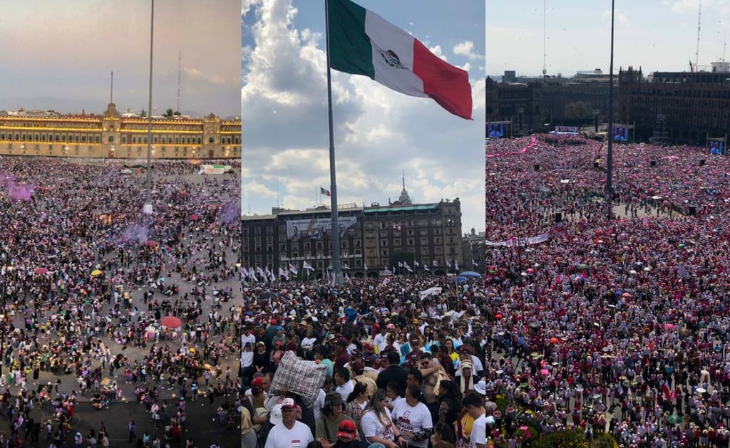 En mitin de AMLO izan bandera en el Zócalo a comparación del 8M y ...