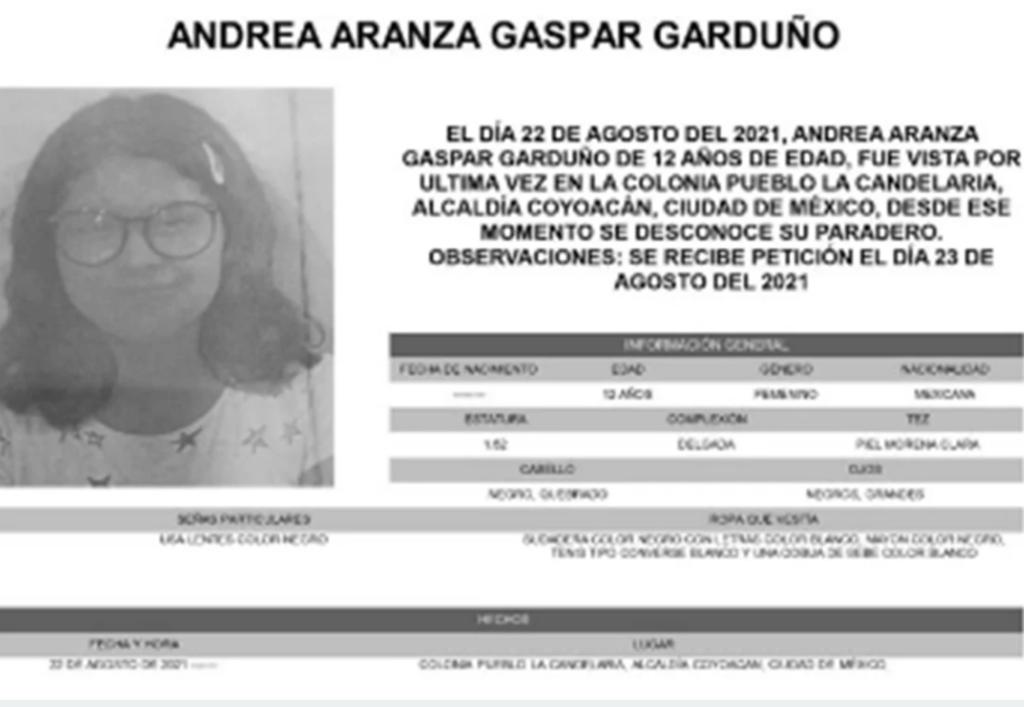 Fiscalía de la CDMX emite Alerta Amber para localizar a Andrea Aranza ...