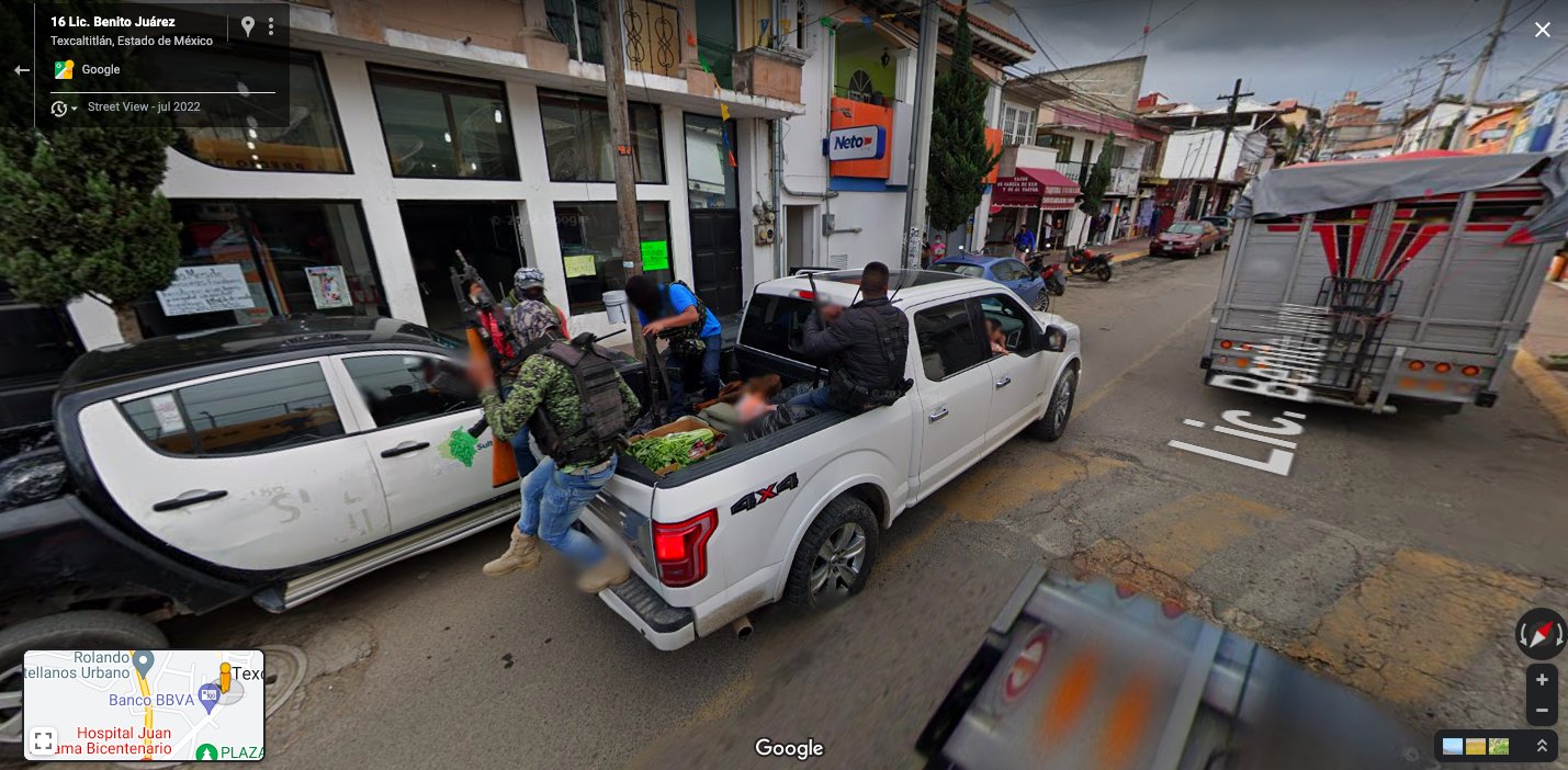 Google Maps capta a presuntos hombres armados en Texcaltitlán