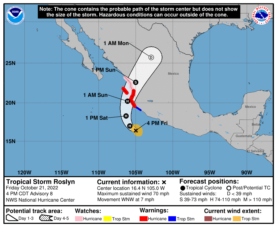 Advierten posible impacto de Roslyn como huracán en costas de Nayarit y Jalisco