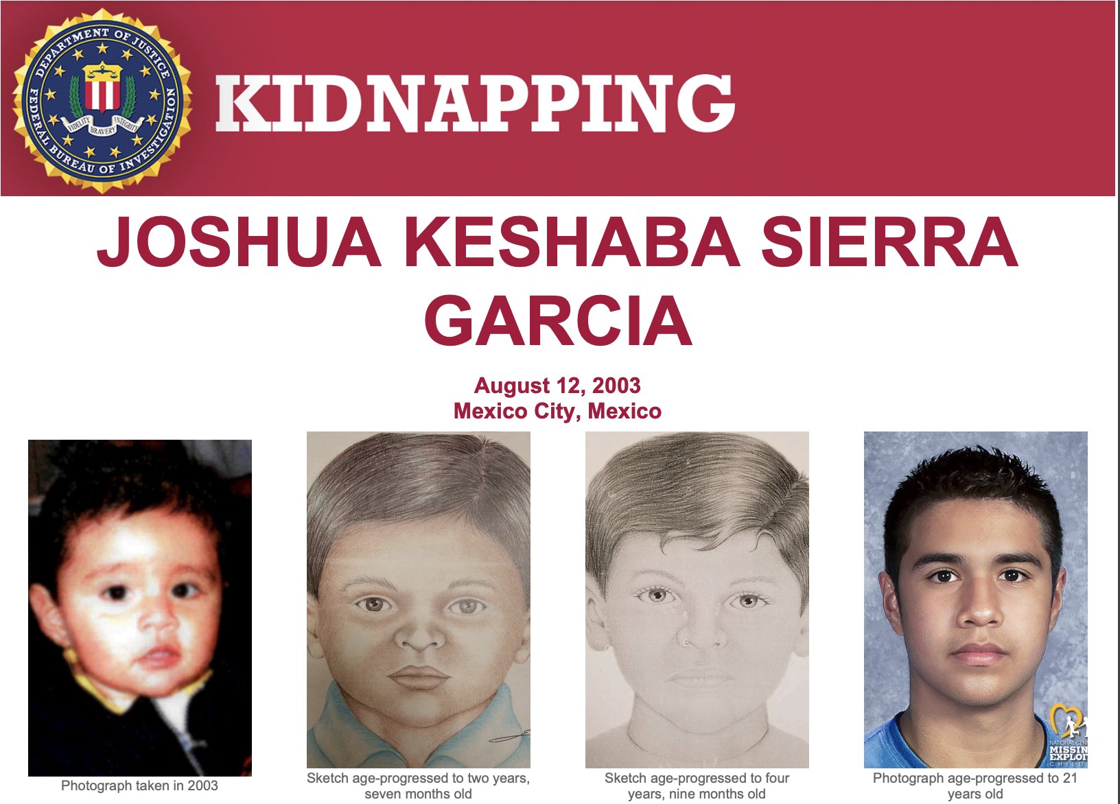 El FBI ofrece 20 mil dólares por niño secuestrado hace 20 años en CDMX