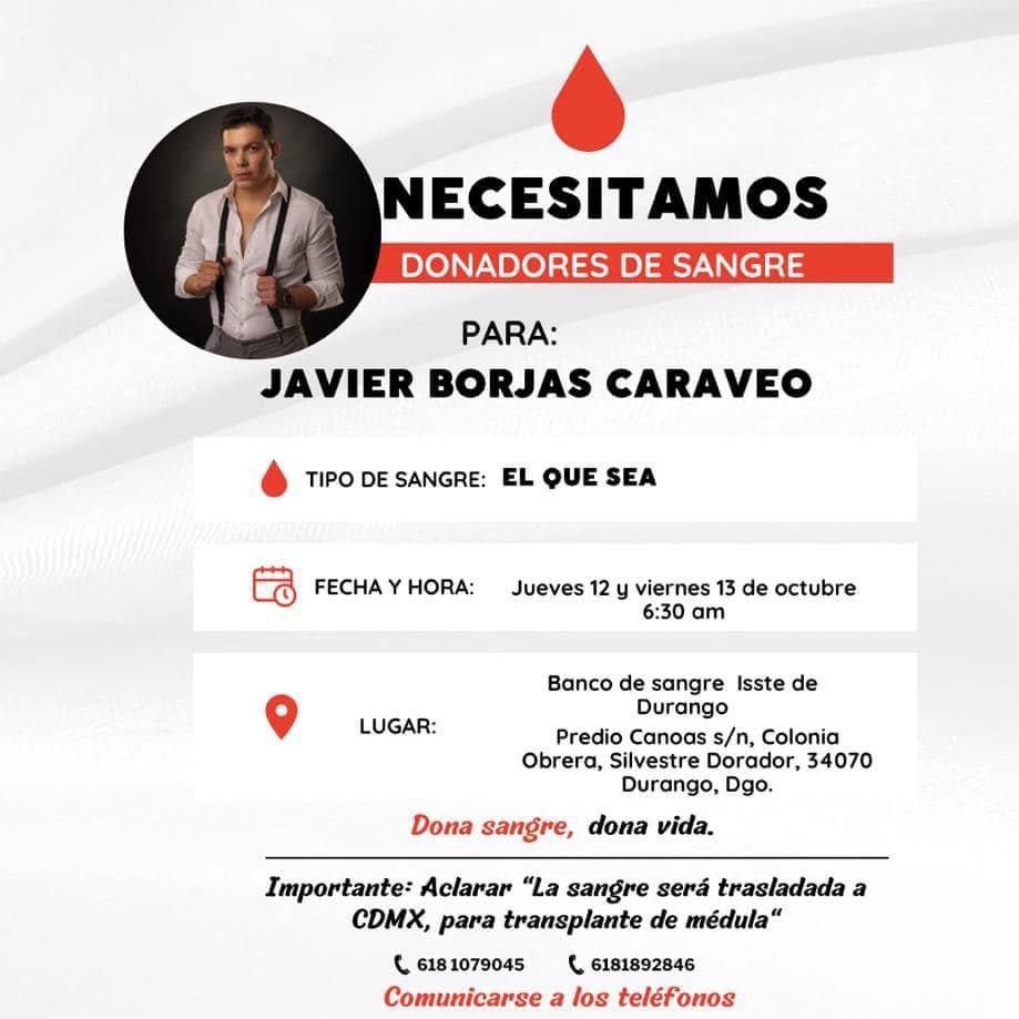 Se buscan donadores de sangre para Javier Borjas Caraveo