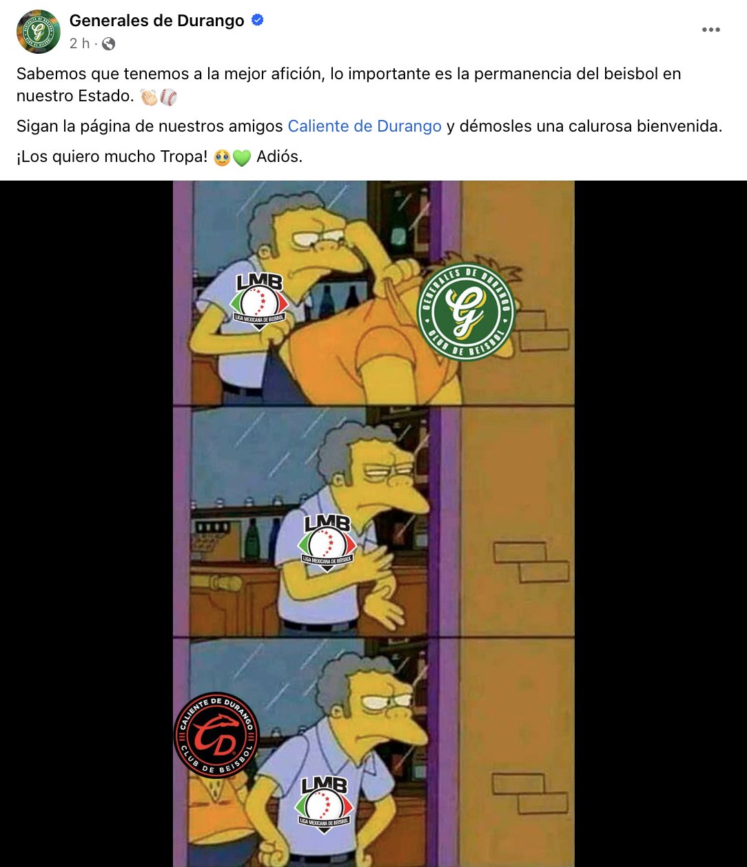 Con meme, Generales se despide y da la bienvenida a Caliente